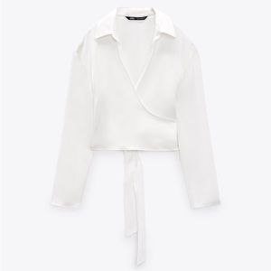 Zara | Tops | Zara White Satin Effect Tied Top | Poshmark